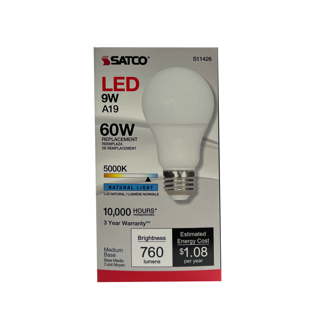 SATCO 10W [60W] A19 SINGLE 5000K MED BASE NON-DIMMABLE LED - Atlantic ...