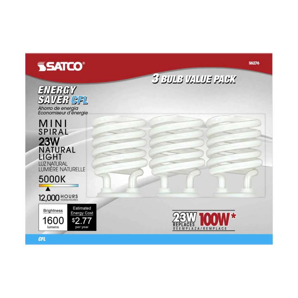 SATCO 23W 3PK 5000K E26 BASE MINI SPIRAL - Atlantic Trading Co.