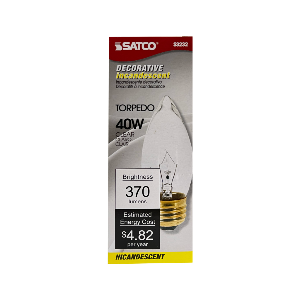 SATCO 40W TORP CLEAR STD BASE - Atlantic Trading Co.