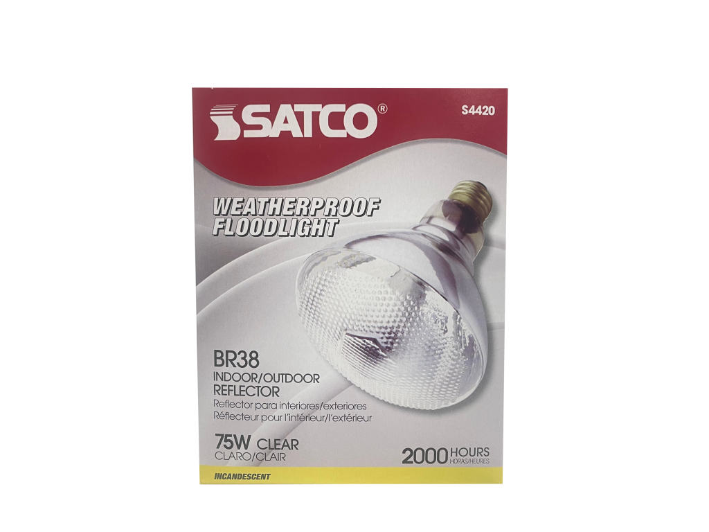 SATCO 75W BR38 120V WEATHERPROOF REFLECTOR FLOOD LAMP - Atlantic ...